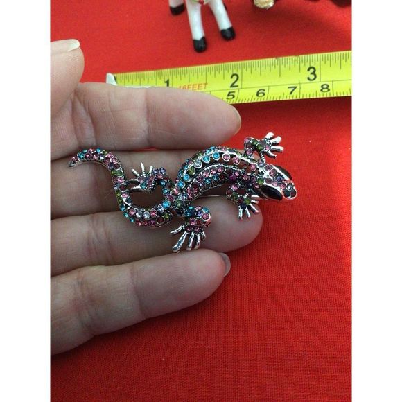Sylvia’s Boutique | Jewelry | Nwt Gemstone Lizard Silver Multi Brooch ...